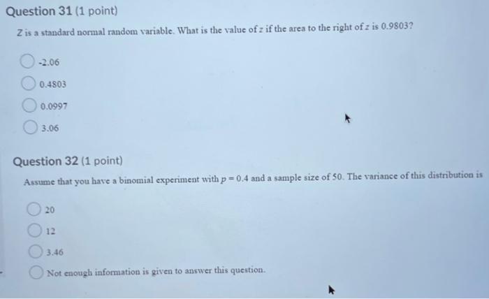 Solved Question 31 (1 point) Z is a standard normal random | Chegg.com