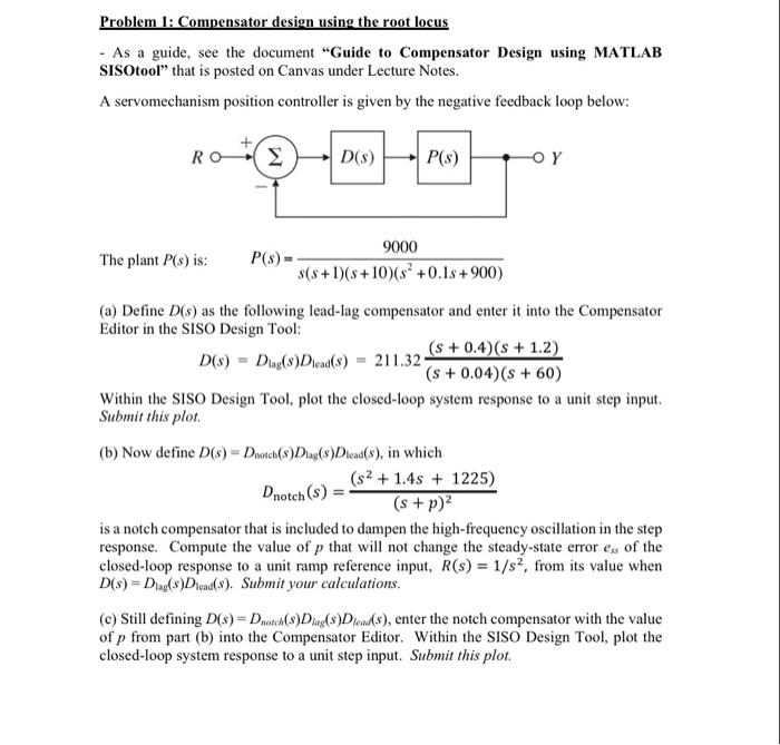 Problem 1: Compensator design using the root locus - | Chegg.com