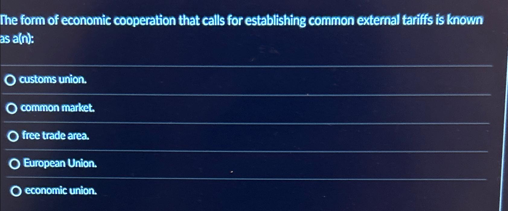 Solved The form of economic cooperation that calls for | Chegg.com