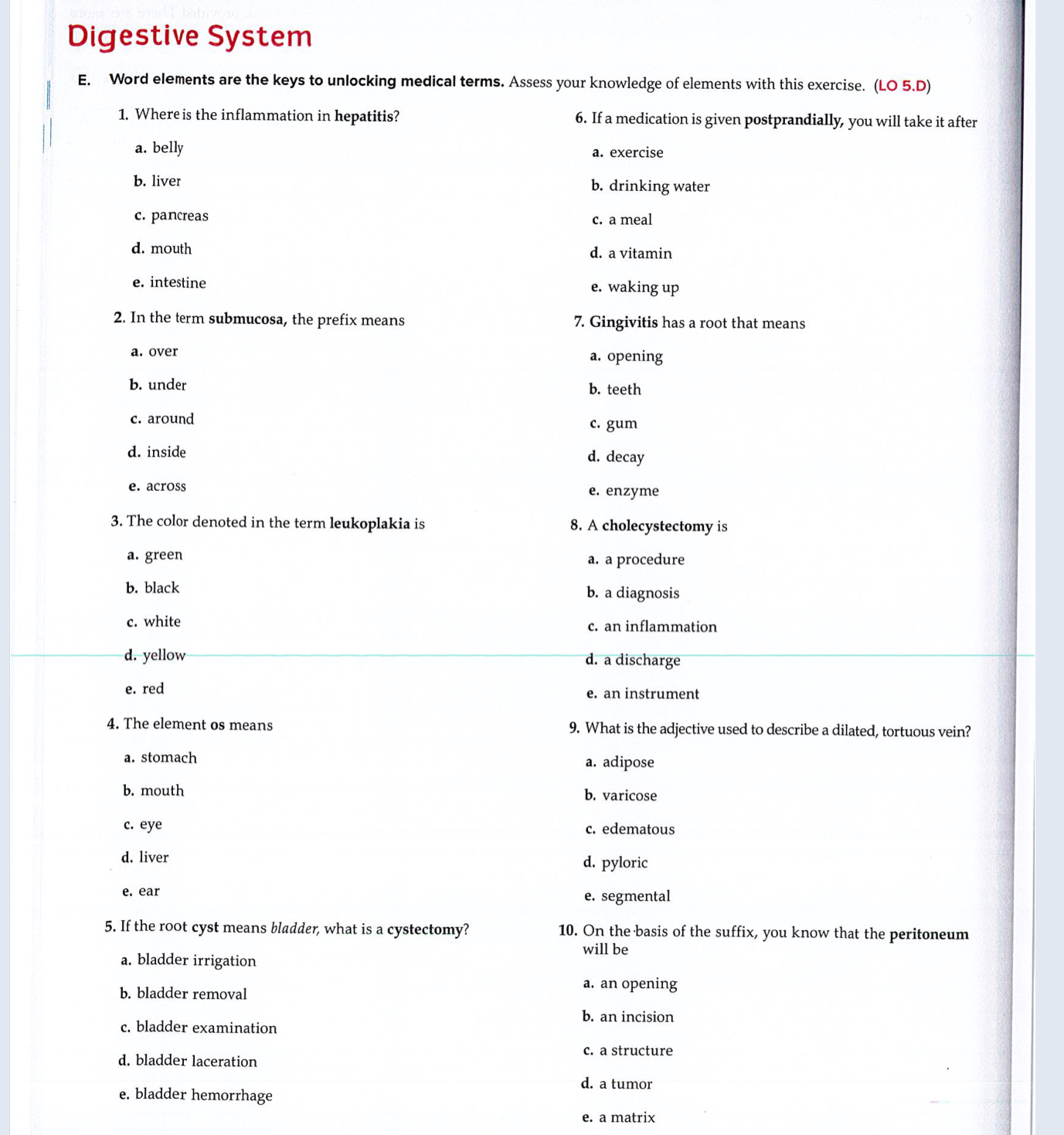 Solved Digestive SystemE. ﻿Word elements are the keys to | Chegg.com