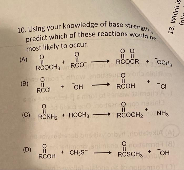 Solved 13. Which is follo A) + OCHz 10. Using your knowledge | Chegg.com