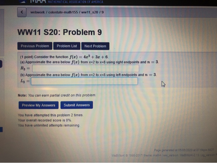 Solved VIA MATHEMATICAL ASSOCIATION OF AMERICA webwork / | Chegg.com