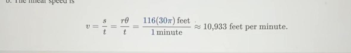 Solved v=st=rθt=116(30π) feet 1 minute ~~10,933 ﻿feet per | Chegg.com