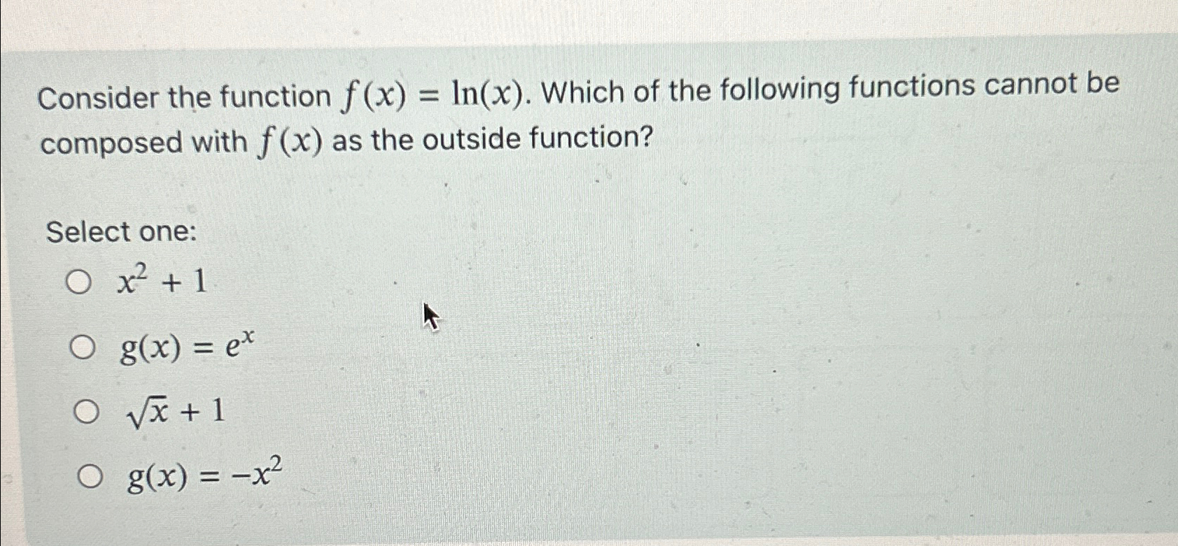 Solved Consider the function f(x)=ln(x). ﻿Which of the | Chegg.com