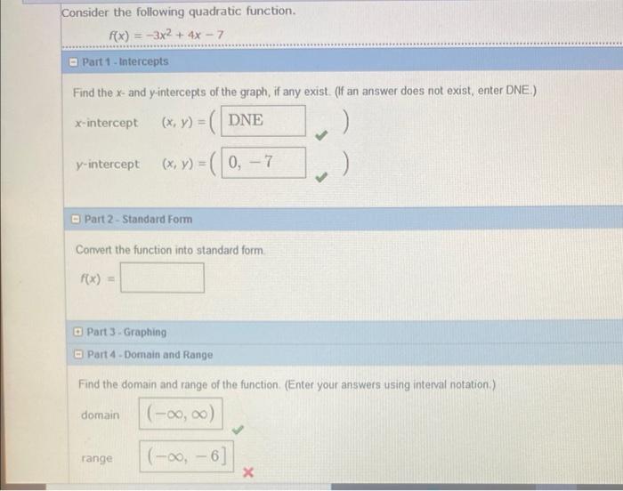 Consider the following quadratic function. | Chegg.com