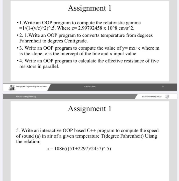 Solved Assignment 1 • 1. Write an OOP program to compute the | Chegg.com