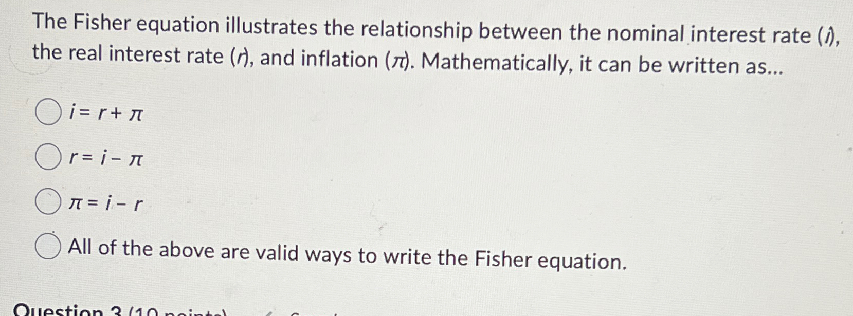 Solved The Fisher equation illustrates the relationship | Chegg.com