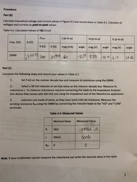 Solved Procedure: Part (0) Calculate theoretical voltage and | Chegg.com