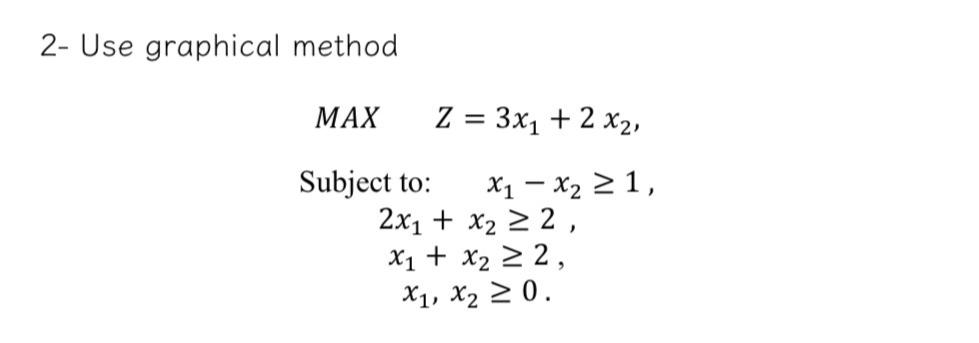 2- ﻿Use graphical method ﻿MAX Z=3x1+2x2, ﻿Subject to: | Chegg.com