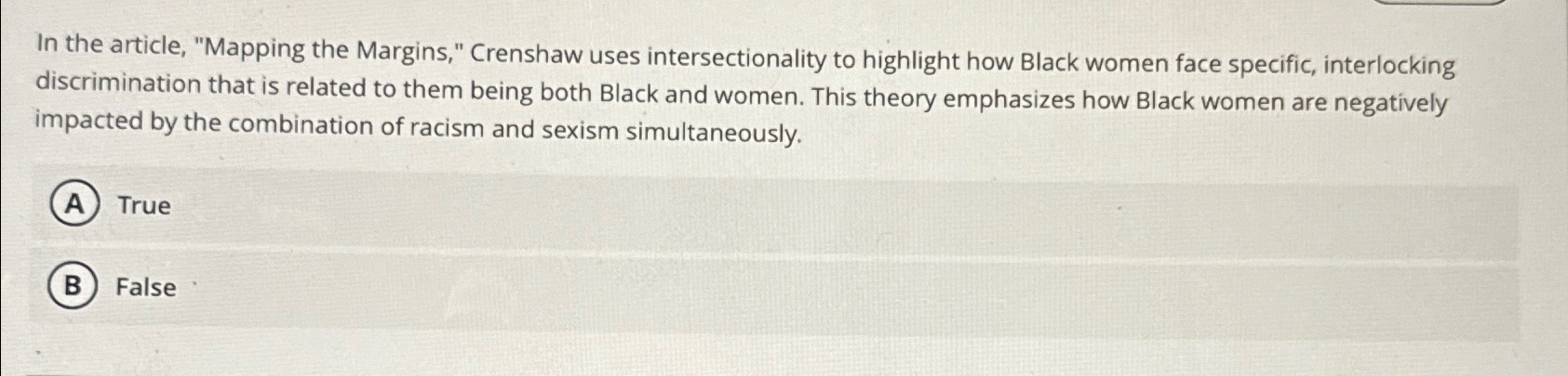 Solved In the article, "Mapping the Margins," Crenshaw uses | Chegg.com