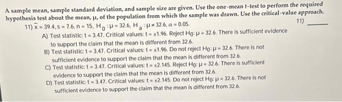 A sample mean, sample standard deviation, and sample | Chegg.com