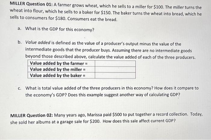 Solved MILLER Question 01: A farmer grows wheat, which he | Chegg.com