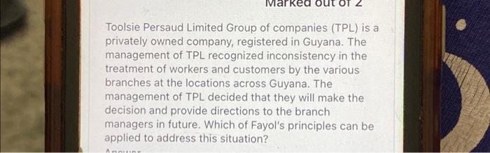 Solved Marked out 2 Toolsie Persaud Limited Group of | Chegg.com