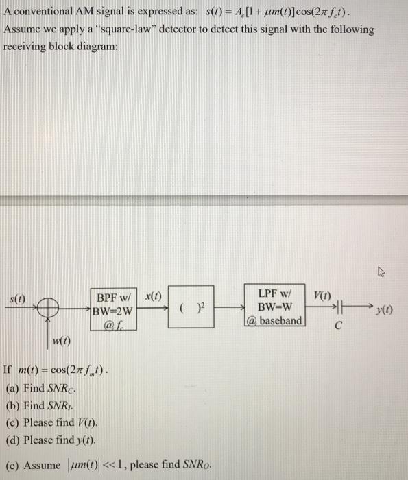 A conventional AM signal is expressed as: s(t) = A[1+ | Chegg.com