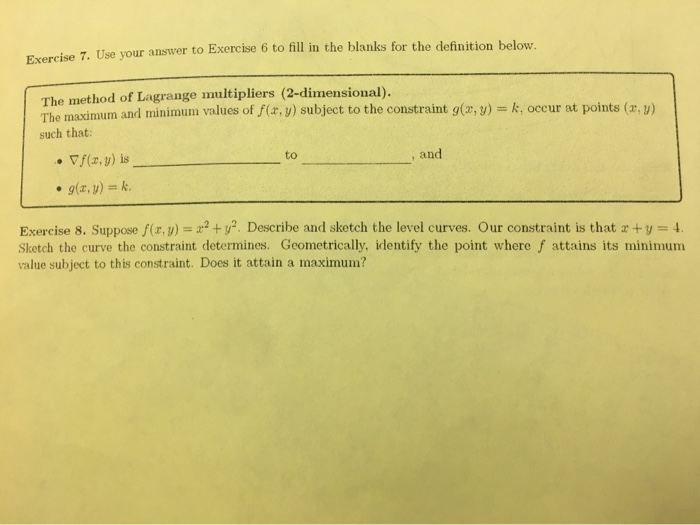 Solved Exercise 7. Use your answer to Exercise 6 to fill in | Chegg.com