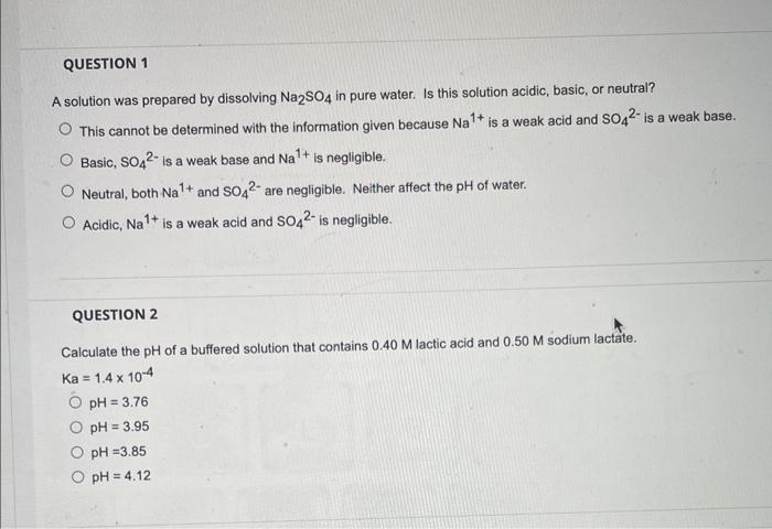 Solved A solution was prepared by dissolving Na2SO4 in pure | Chegg.com