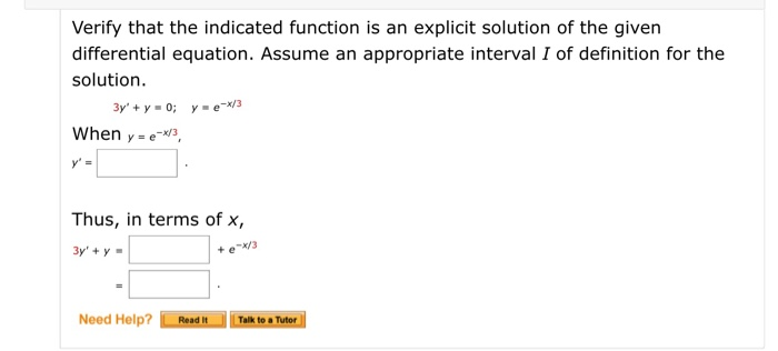 Solved Verify that the indicated function is an explicit | Chegg.com