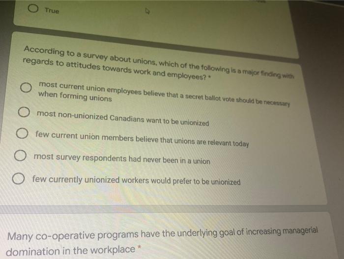 Solved True According to a survey about unions, which of the | Chegg.com