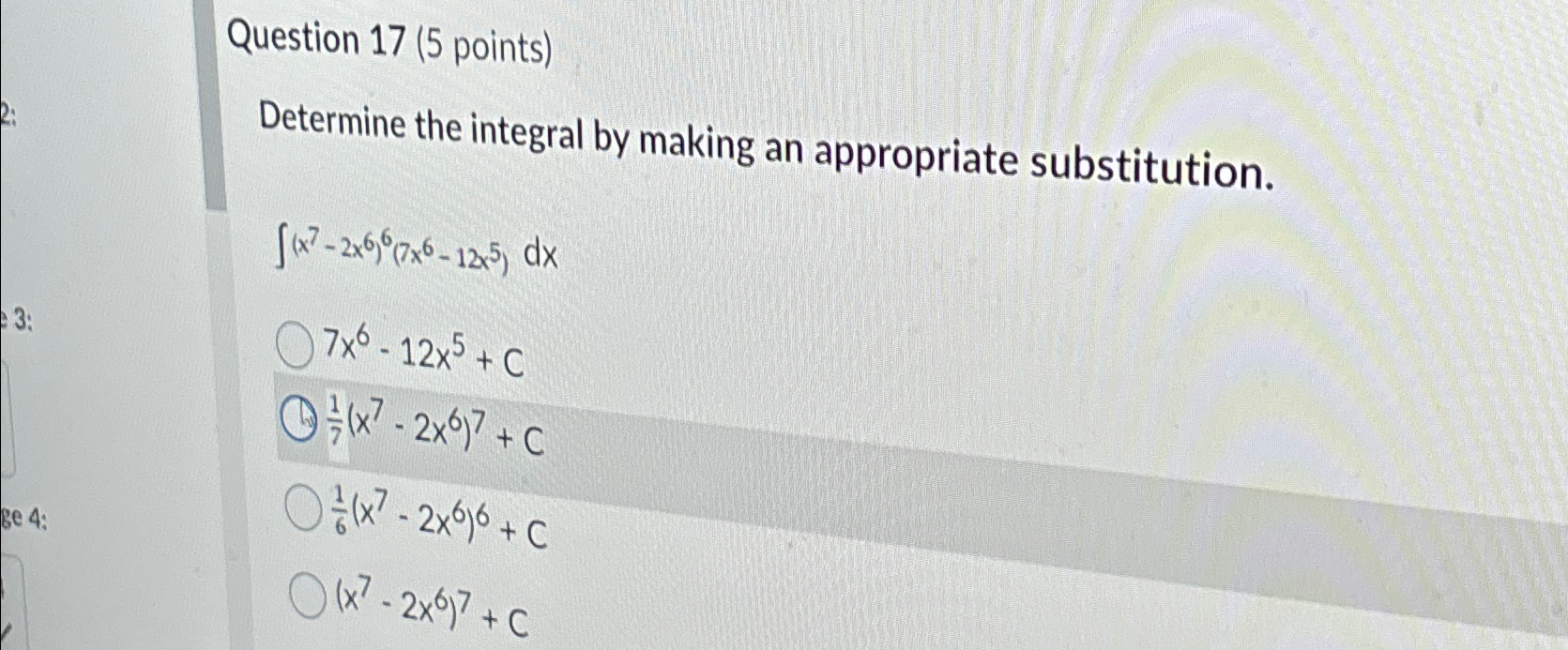 Solved Question 17 (5 ﻿points)Determine the integral by | Chegg.com