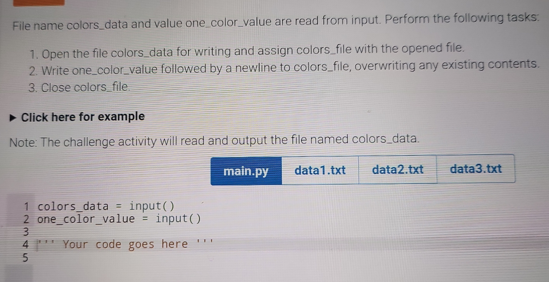 Solved File name colors_data and value one_color_value are | Chegg.com