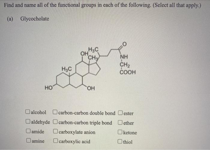 Solved Find and name all of the functional groups in each of | Chegg.com