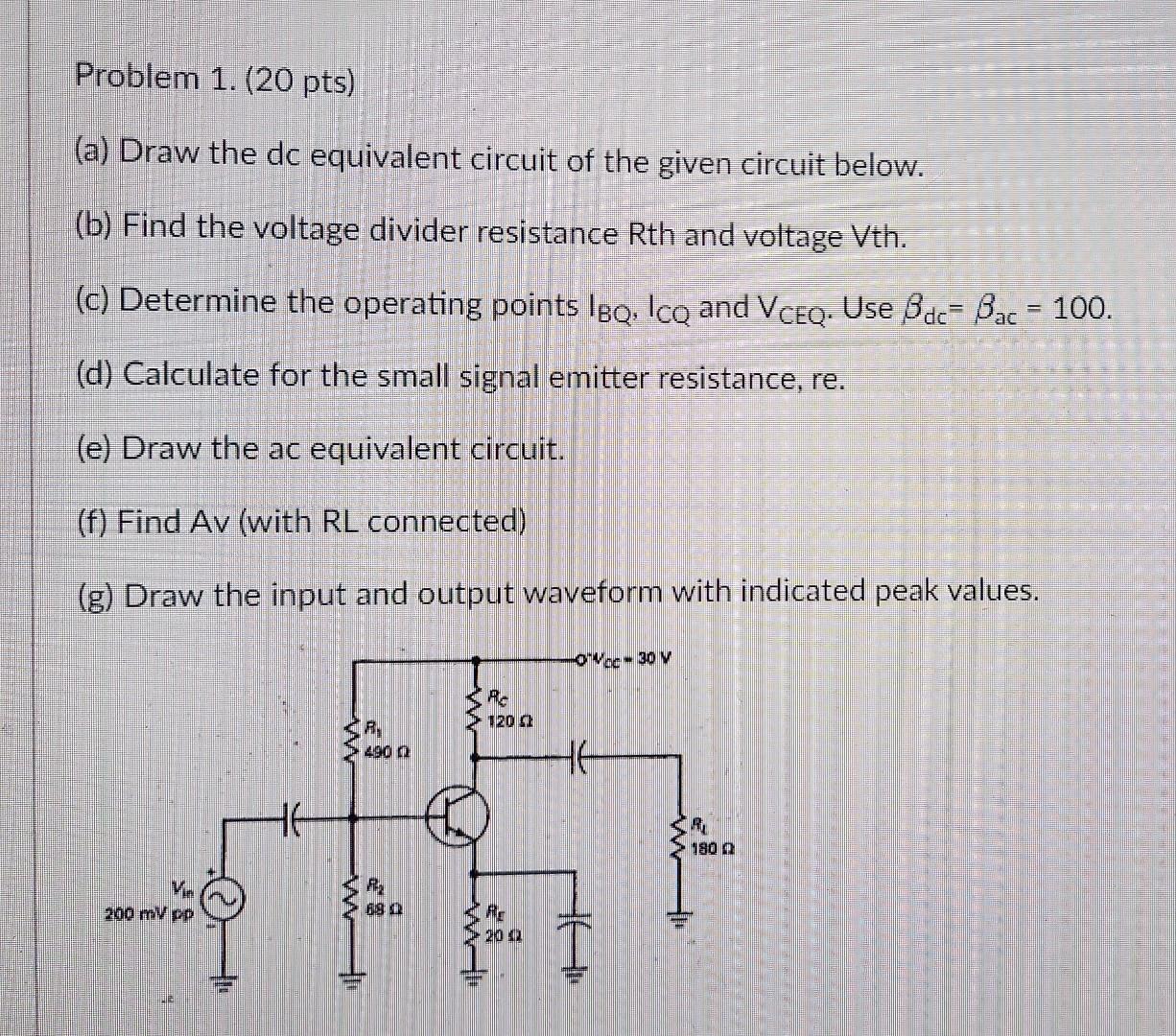 Solved Problem 1 20 Pts A Draw The Dc Equivalent