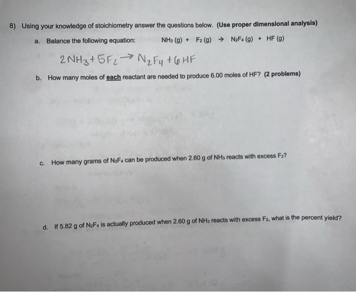 Solved 8) Using your knowledge of stoichiometry answer the | Chegg.com