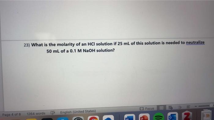 23) What is the molarity of an HCl solution if 25 mL | Chegg.com