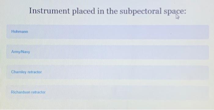 Solved Instrument placed in the subpectoral space: Hohmann | Chegg.com