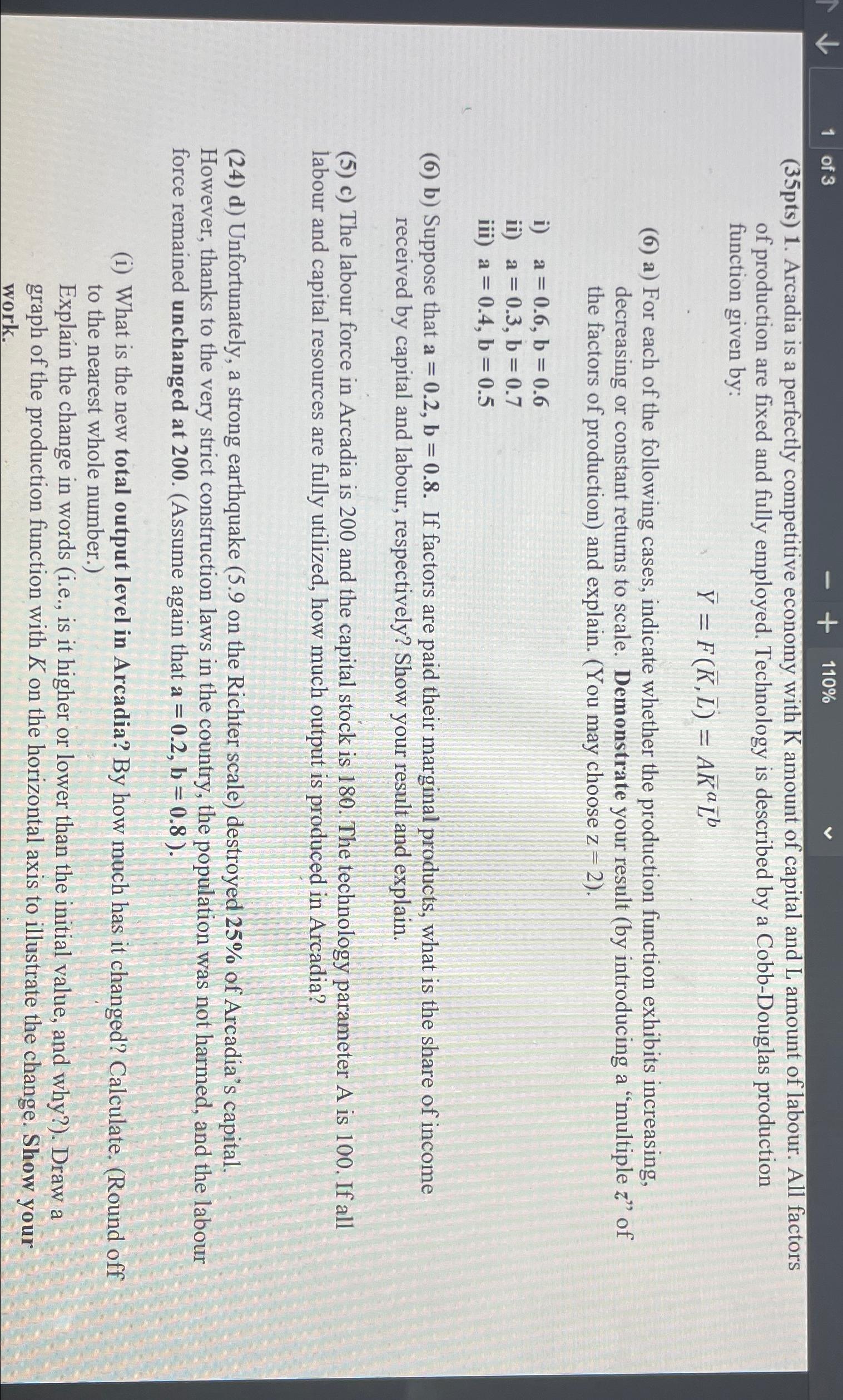 Solved 1 ﻿of 3110%(35pts) 1. ﻿Arcadia is a perfectly | Chegg.com