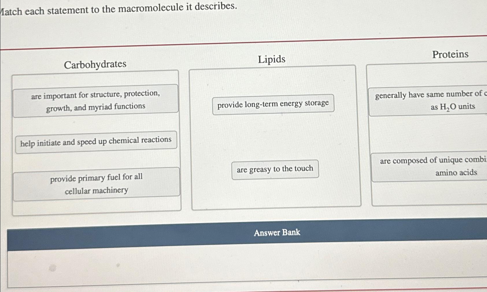 Solved Yatch each statement to the macromolecule it | Chegg.com