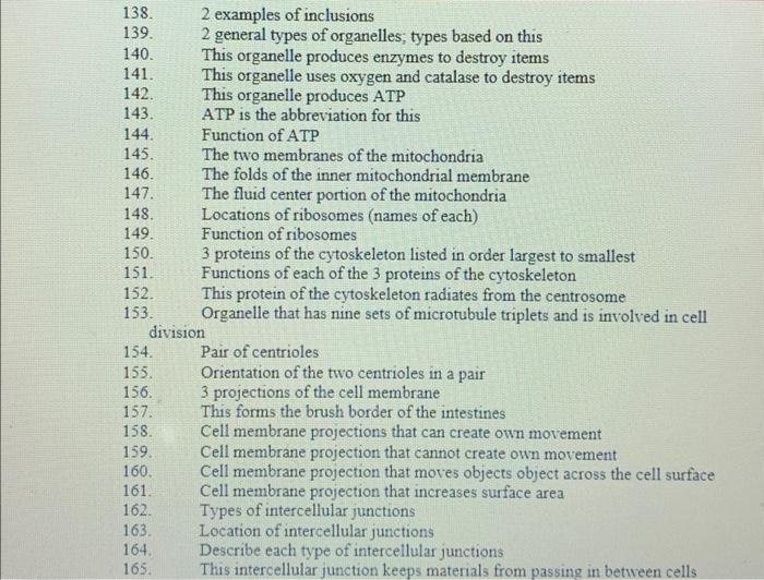 Solved 138. 2 examples of inclusions 139. 2 general types of | Chegg.com