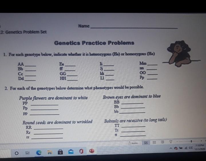 Solved Name 2: Genetics Problem Set Genetics Practice | Chegg.com
