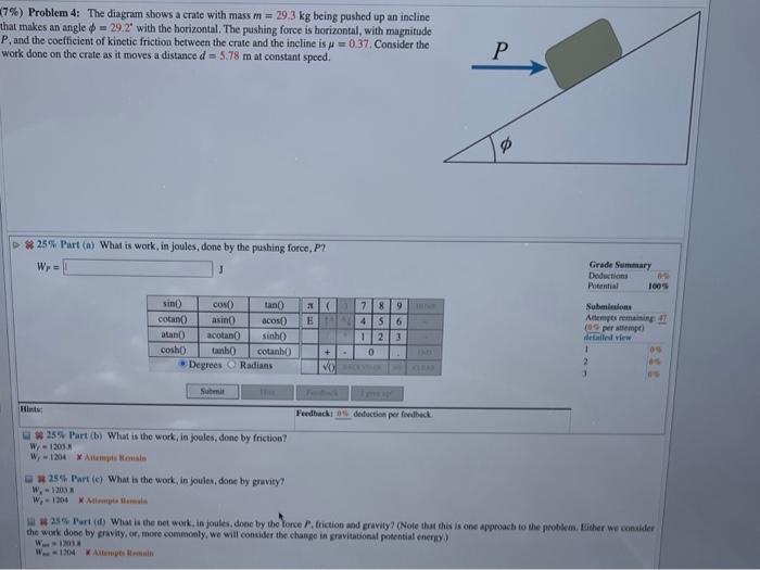 Solved (7\%) Problem 4: The diagram shows a crate with mass | Chegg.com