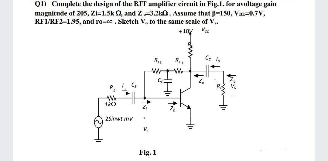 Solved Q1) Complete the design of the BJT amplifier circuit | Chegg.com