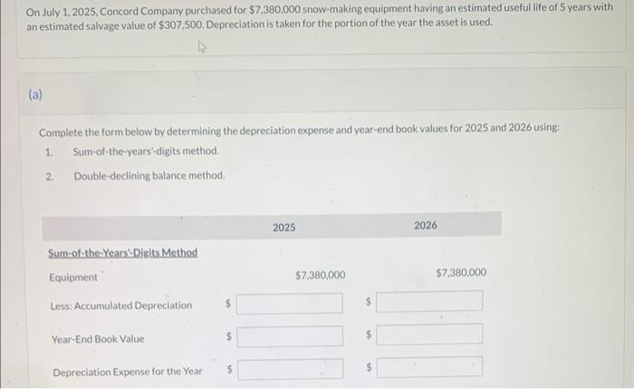 Solved On July 1, 2025, Concord Company purchased for | Chegg.com