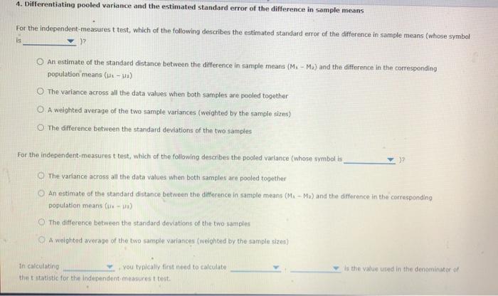Solved 4. Differentiating pooled variance and the estimated | Chegg.com