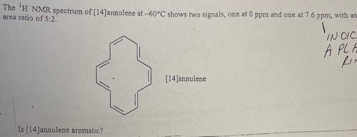 Solved The 'H NMR spectrum of [14] annulene at −60∘C shows | Chegg.com