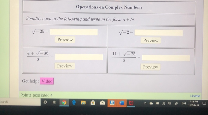 Solved Operations on Complex Numbers Simplify each of the | Chegg.com