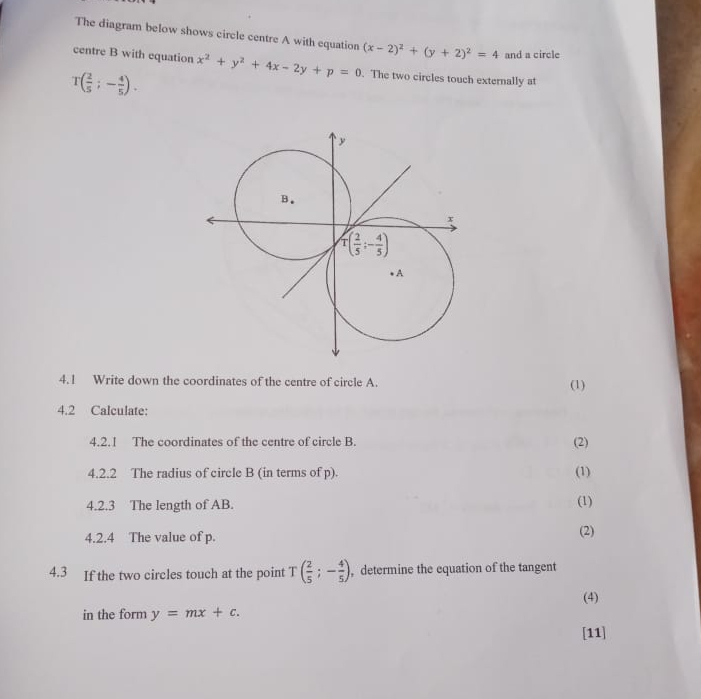 Solved The diagram below shows circle centre A with equation | Chegg.com