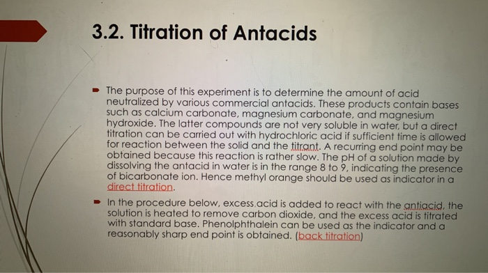 Solved 3.2. Titration of Antacids - The purpose of this | Chegg.com