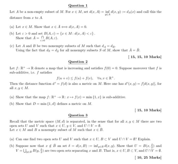 Solved VEA > Question 1 Let A be a non-empty subset of M. | Chegg.com