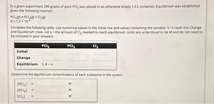 Solved In a given experiment 296 grams of pure PCl5 was | Chegg.com