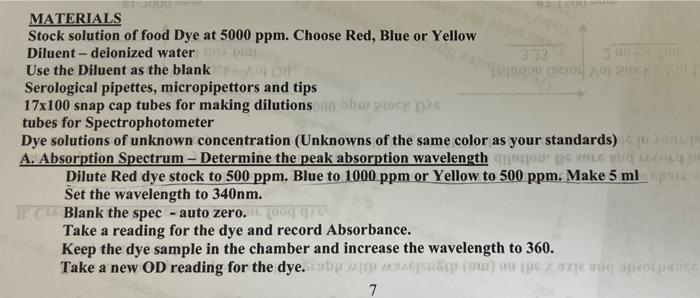 Solved MATERIALS Stock solution of food Dye at 5000ppm. | Chegg.com