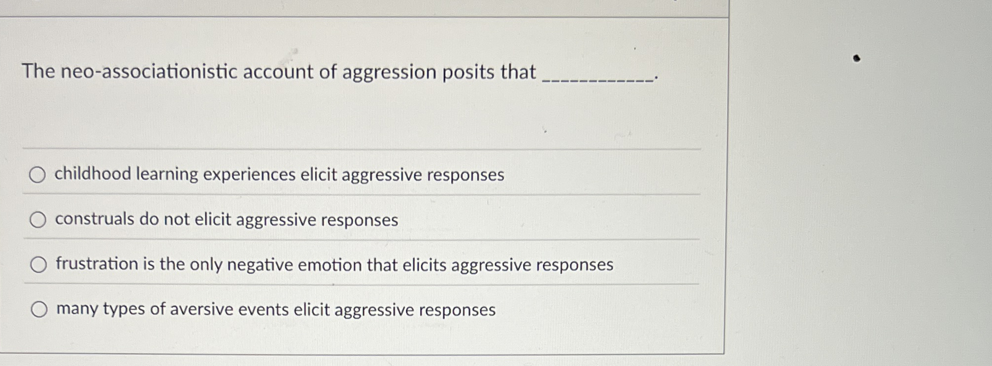 Solved The neo-associationistic account of aggression posits | Chegg.com