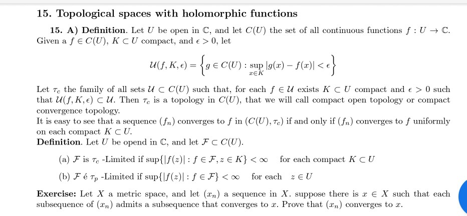 Solved 15. Topological spaces with holomorphic functions 15. | Chegg.com
