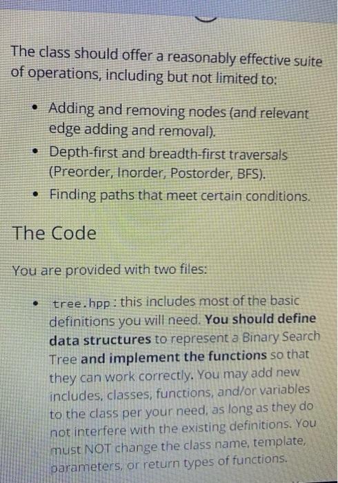 Solved Overview Your task is to implement a BST class, where | Chegg.com