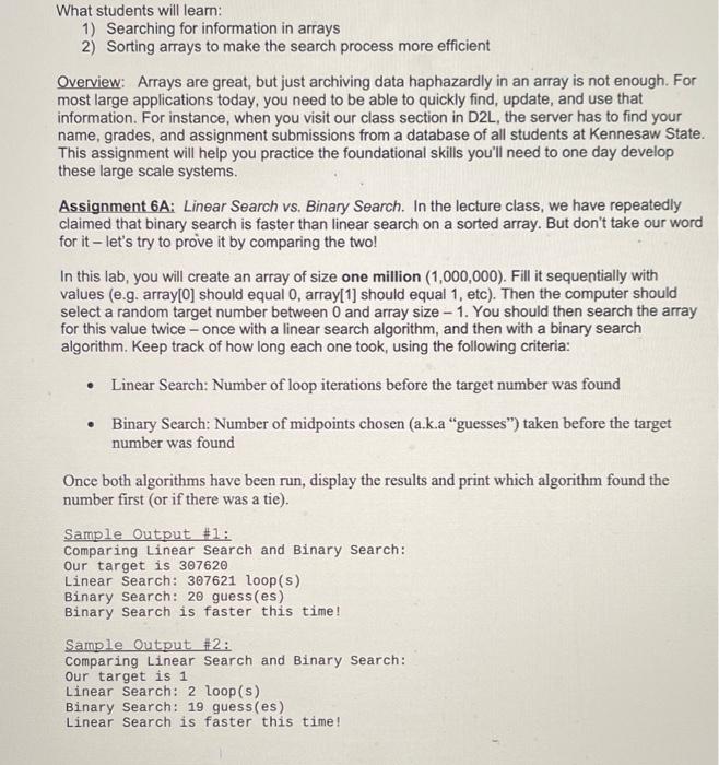 Solved What students will learn: 1) Searching for | Chegg.com