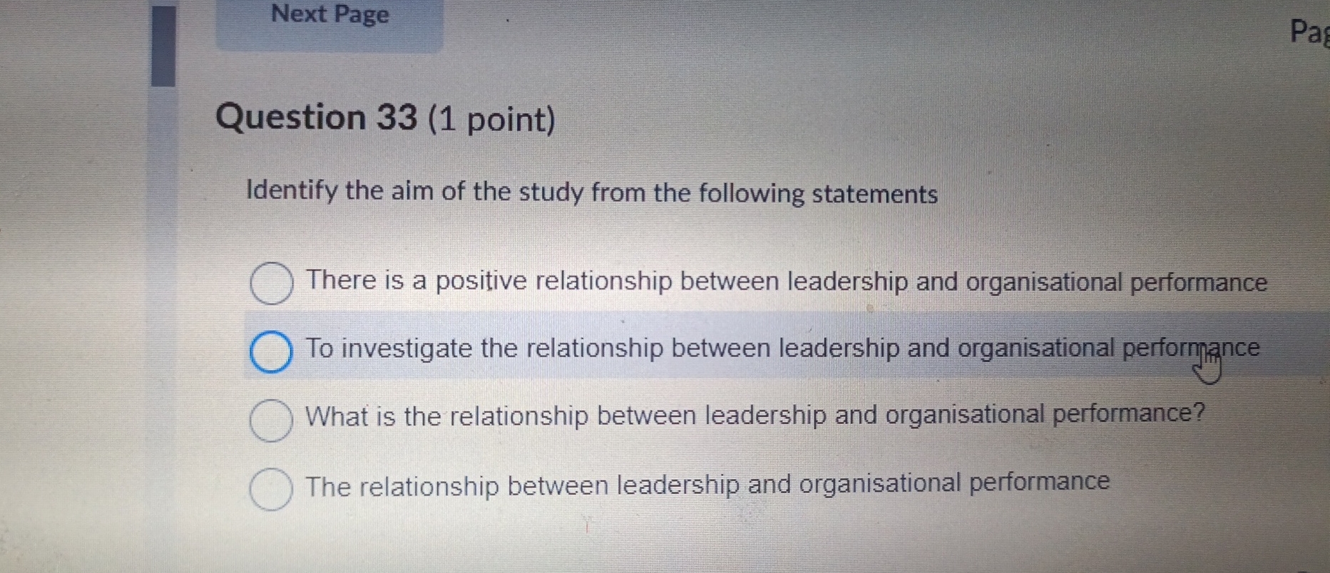 Solved Next PageQuestion 33 (1 ﻿point)Identify the aim of | Chegg.com