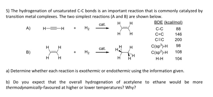 Solved 5) The hydrogenation of unsaturated C-C bonds is an | Chegg.com